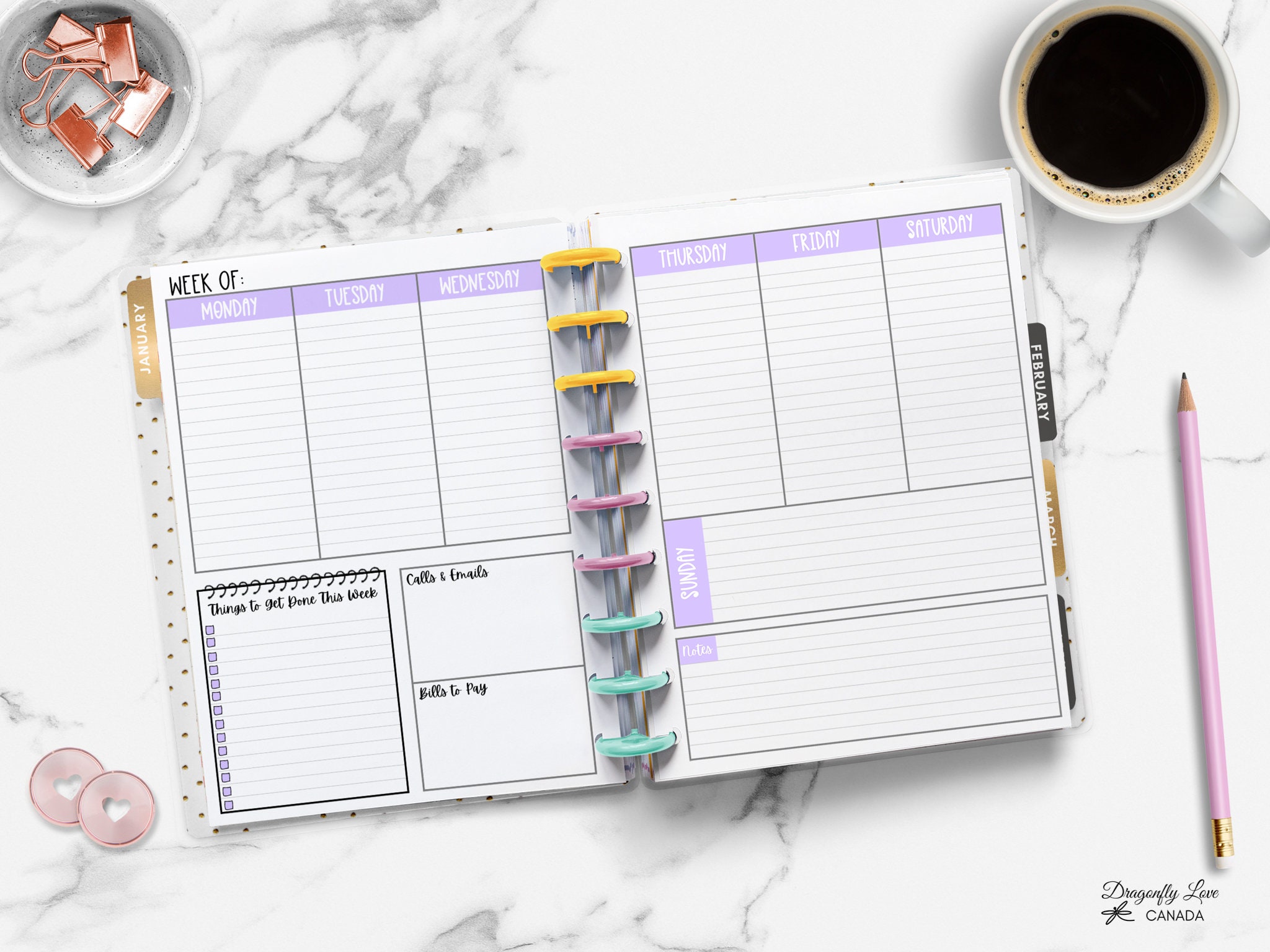 Monday-sunday Weekly Planner Vertical Layout Agenda - Etsy