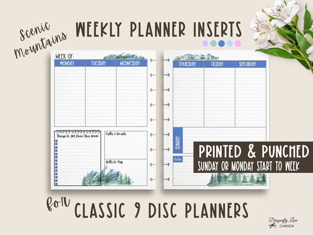 Undated Scenic Mountains Weekly Planner Pages Monday to Sunday Vertical ...
