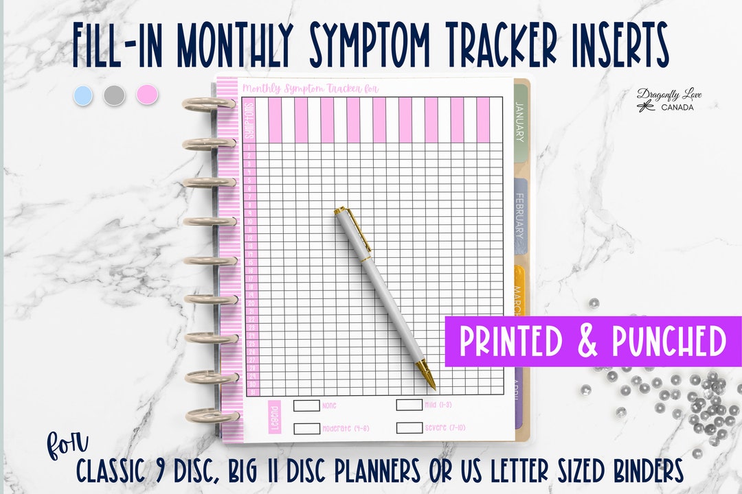 Monthly Symptom Tracker Inserts – Classic & Big Disc Planners - Etsy