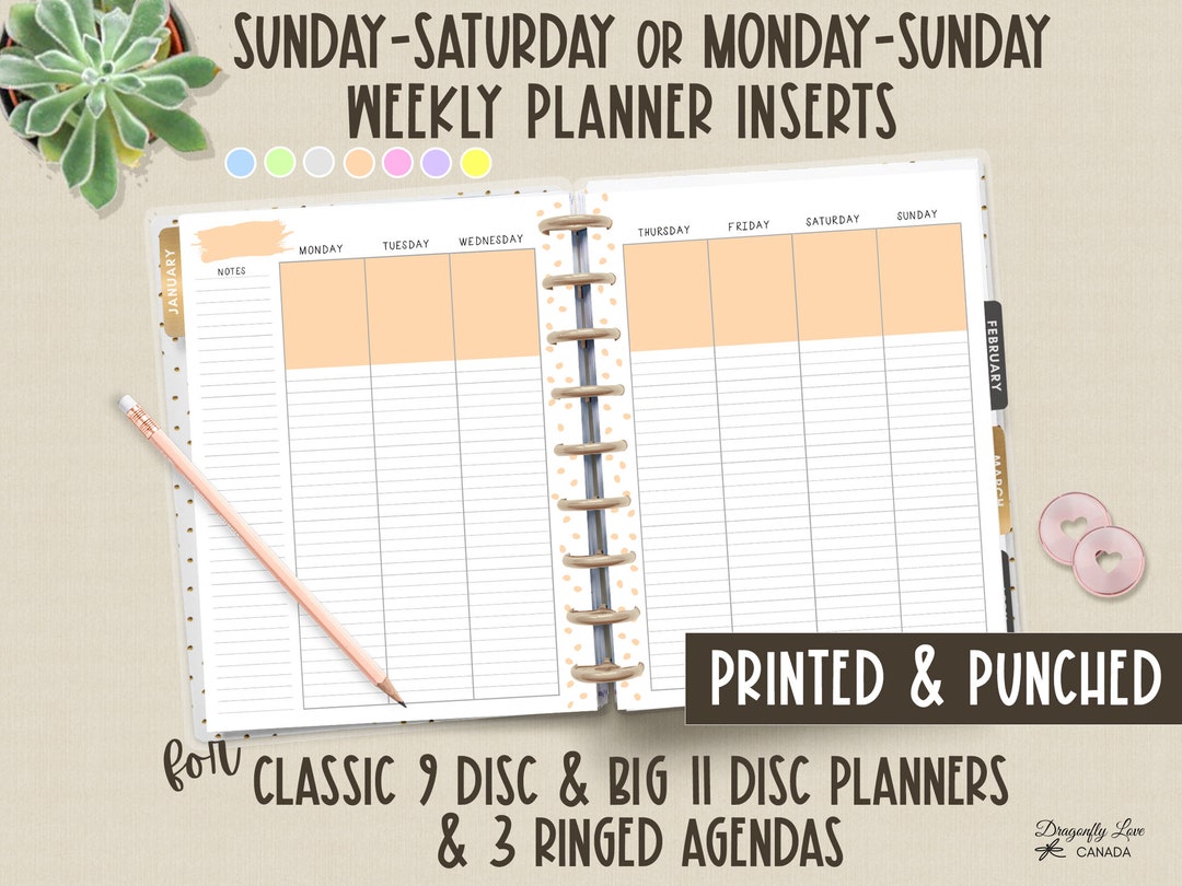 Weekly Vertical Planner Inserts - Sunday or Monday Start - Undated ...