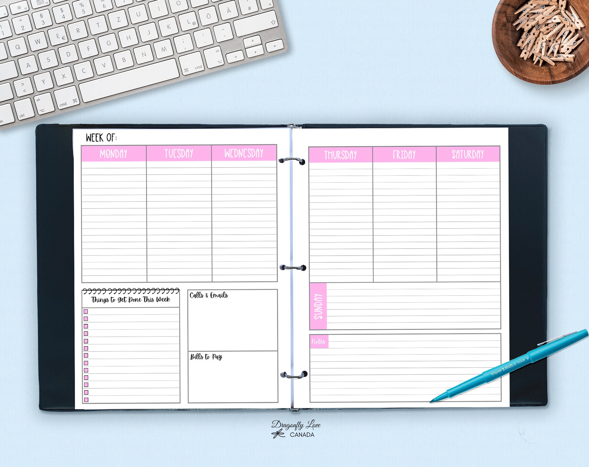 Undated Monday-sunday Planner Pages Vertical Weekly Planner - Etsy UK