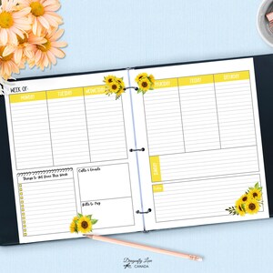 Weekly Planner Inserts - Sunflowers- Mon-sun or Sun-sat Vertical Pages ...