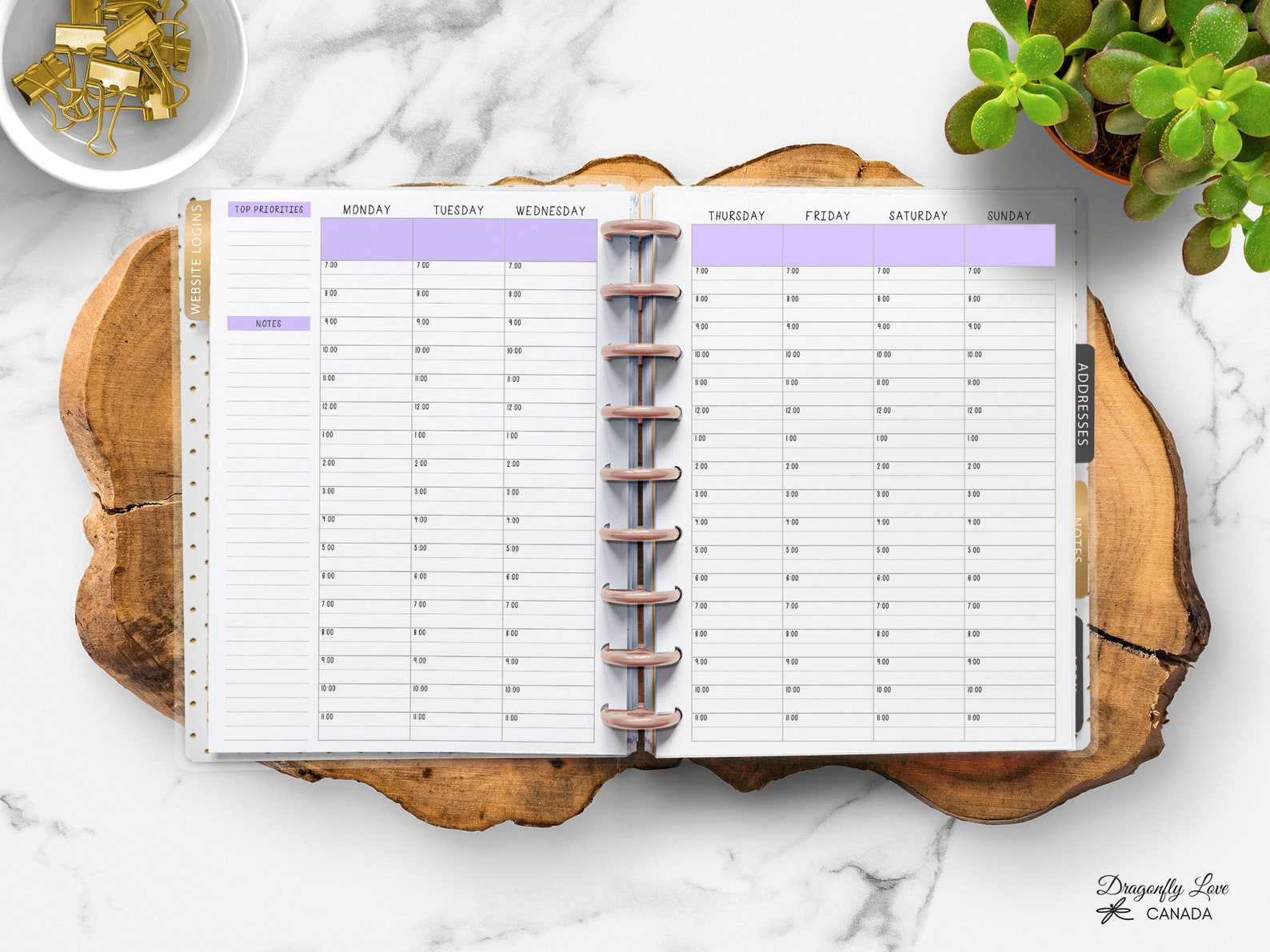 Undated Hourly Planner Inserts for Classic 9 Disc Planners - Monday to ...