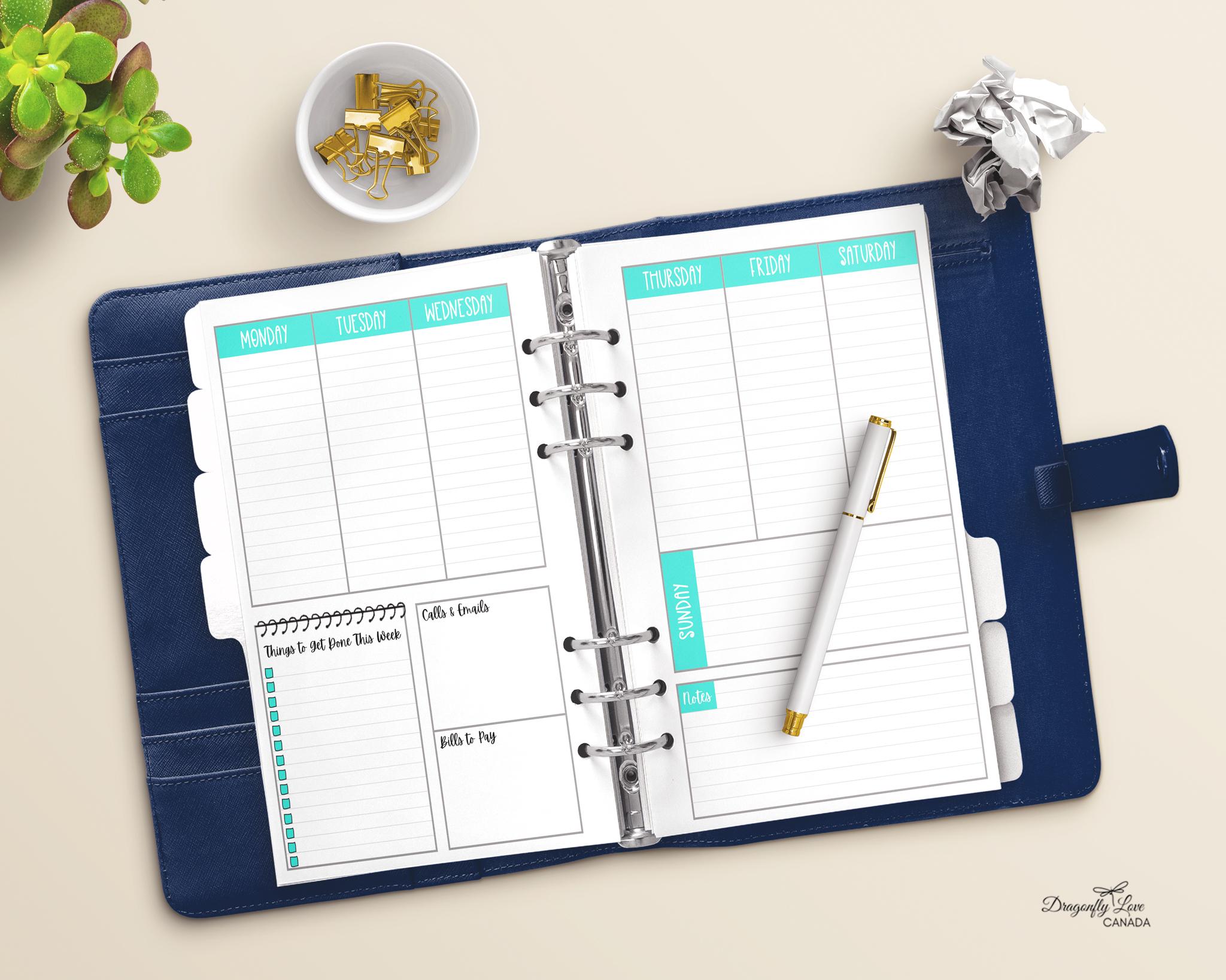 Monday-sunday Weekly Planner Inserts - Vertical Layout Agenda Pages ...