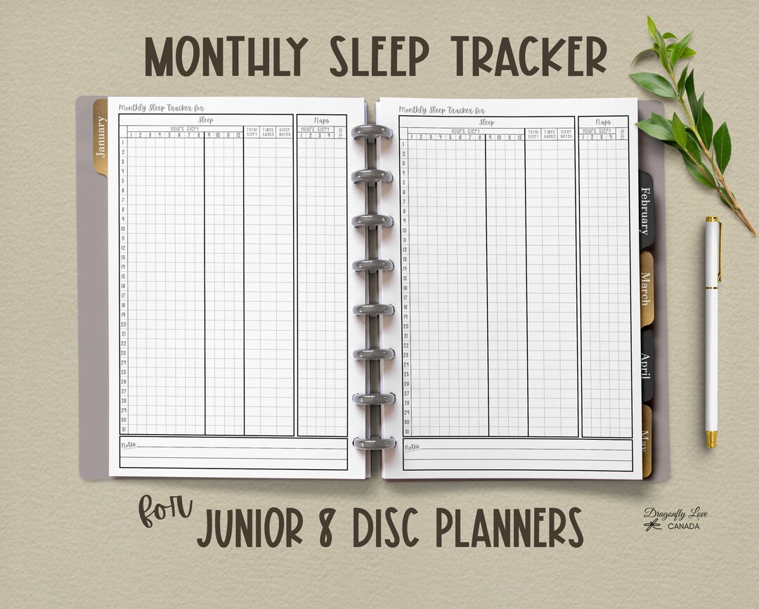 Sleep Tracker for 8 Disc Planners - Monthly Sleep Journal - Sleep ...
