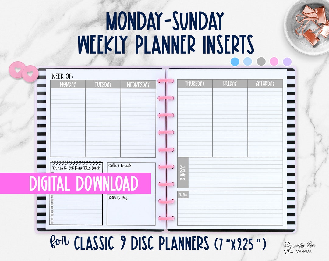 Monday-sunday Weekly Planner - Vertical Layout Agenda - Undated Refills ...