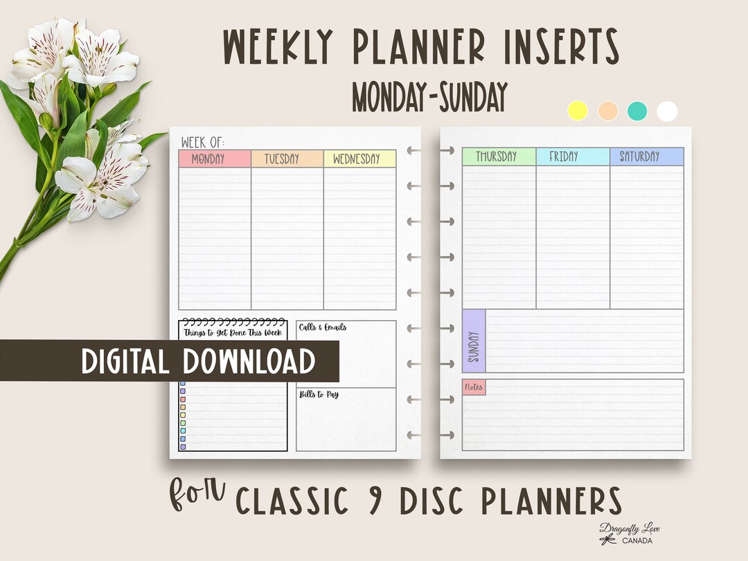 Monday-sunday Weekly Planner - Vertical Layout Agenda - Undated Refills ...