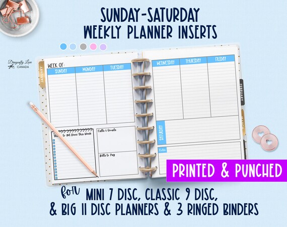 Sunday-saturday Weekly Planner Pages Vertical Layout | Etsy