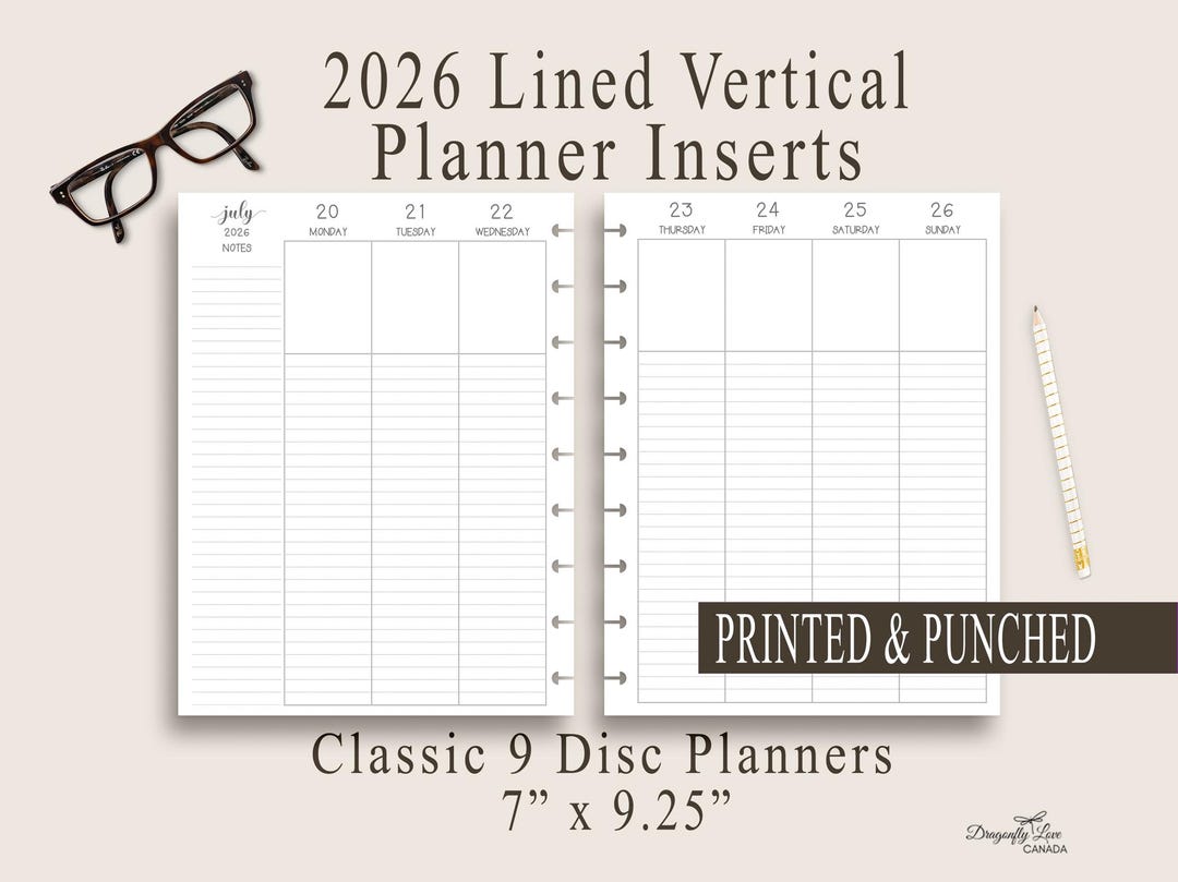 2026 Dated Lined Vertical Planner Inserts - Monday - Sunday Minimalist ...