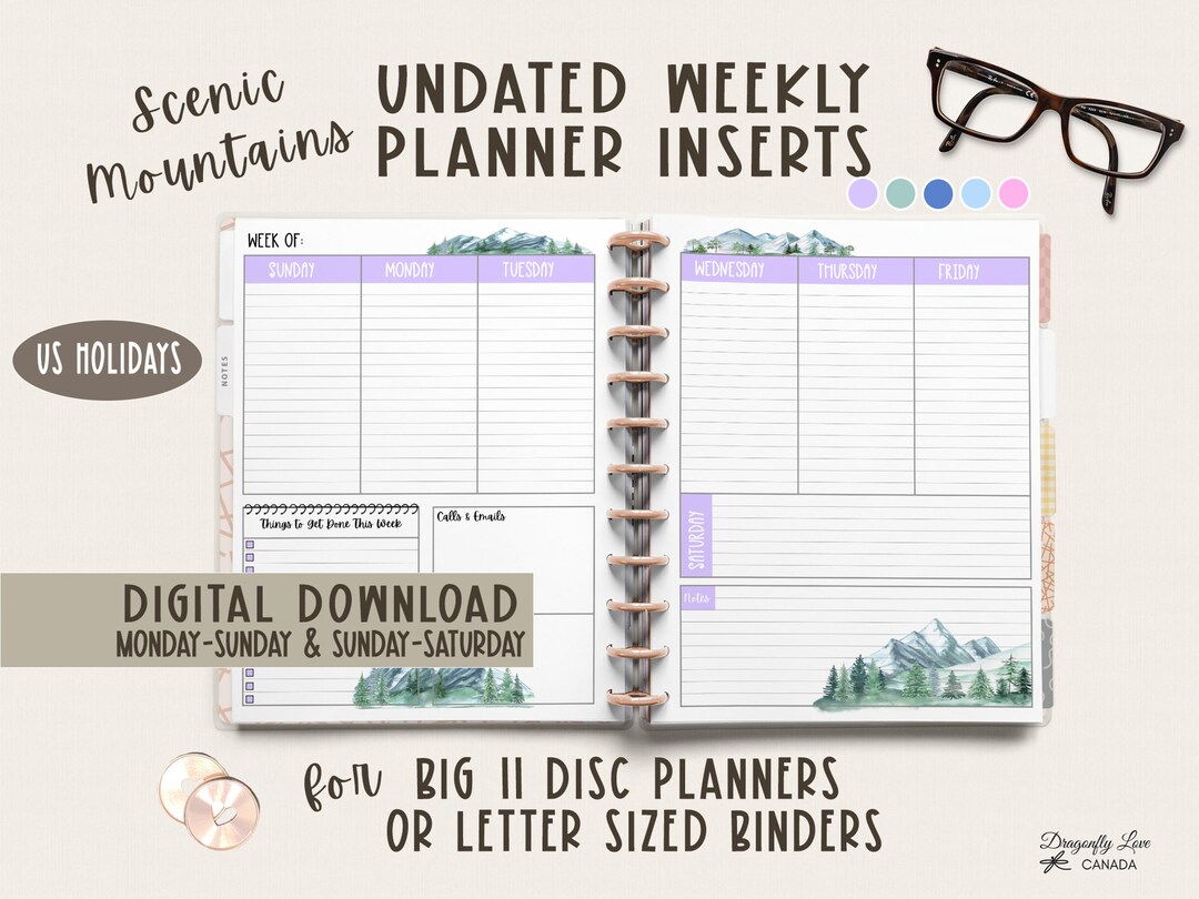 Undated Scenic Mountains Weekly Planner Pages - Vertical Planner ...