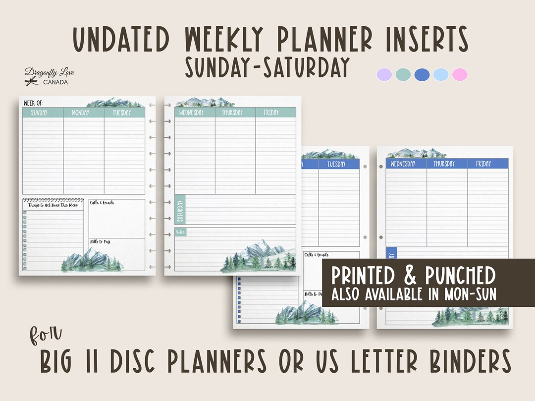 Undated Scenic Mountains Weekly Planner Pages - Sunday to Saturday ...