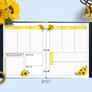 Weekly Planner Inserts - Sunflowers- Mon-sun or Sun-sat Vertical Pages ...