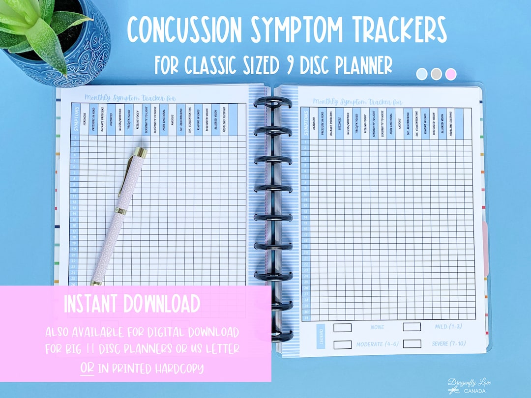 Concussion Symptom Tracker - Brain Injury Symptom Record - Monthly ...