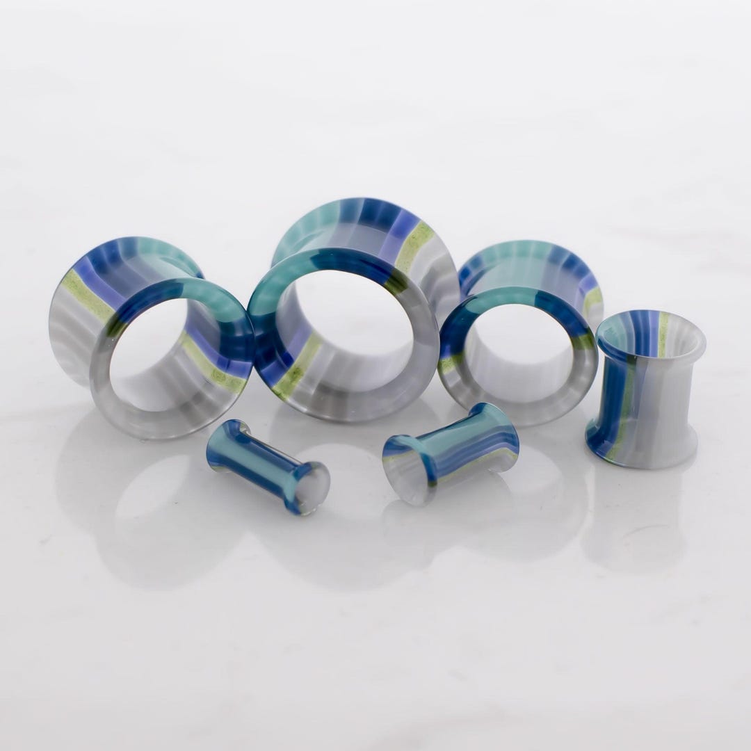 Pair Glass Double Flare Tunnels - Oregon Sky - Etsy