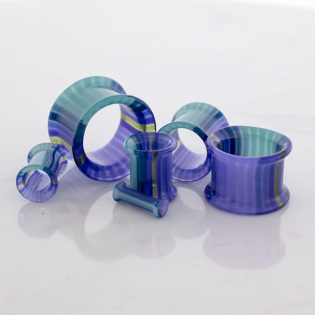 Pair Glass Double Flare Tunnels - Oregon Sky - Etsy