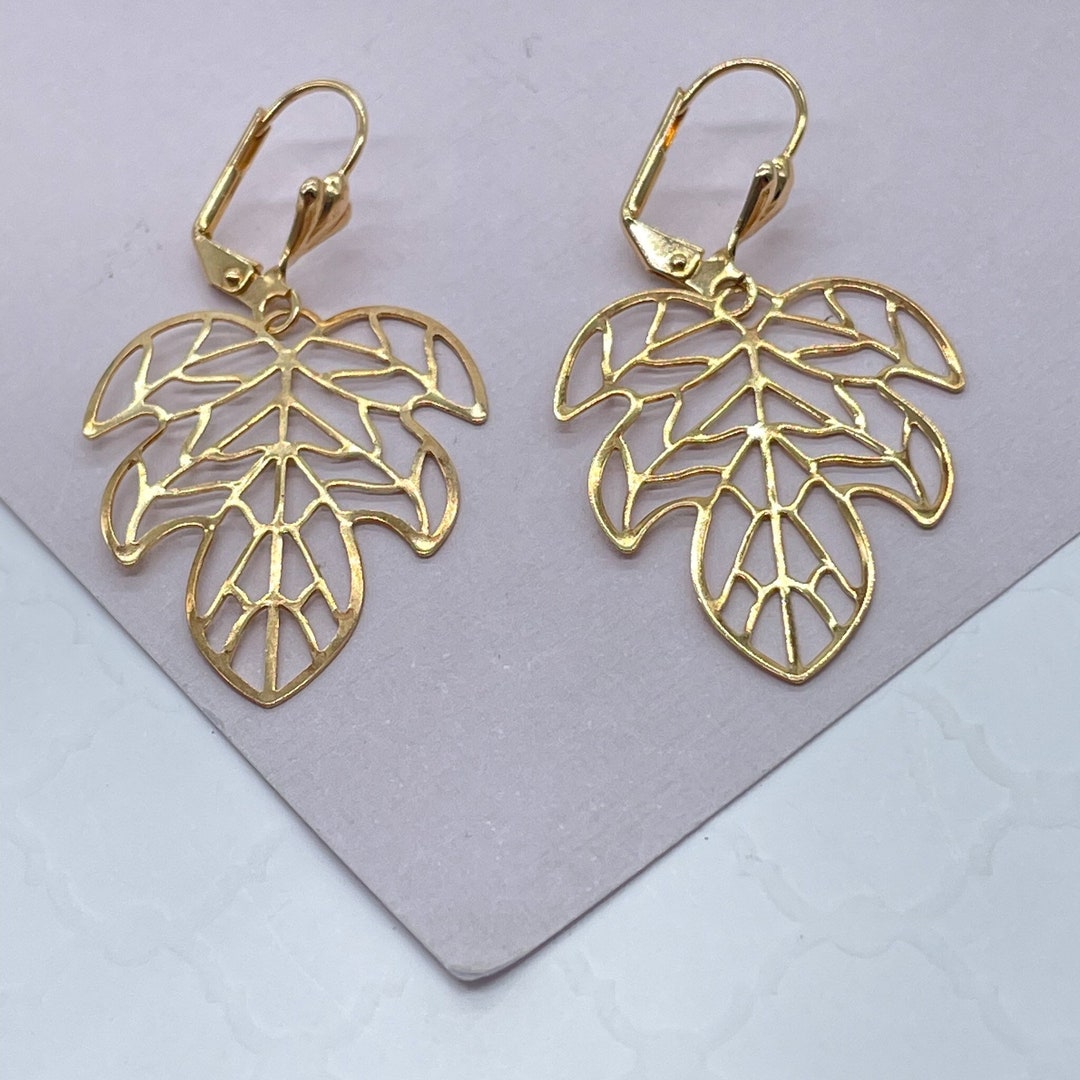 18k Gold Filled See Through Leaf Dangling Earrings - Etsy