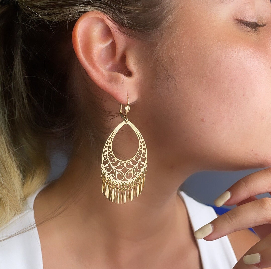 Very Light 18k Gold Filled Light Chandelier Dangling Earrings Featuring ...