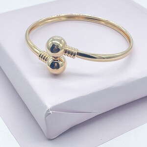 18k Gold Filled Plain Cuff Bangle Featuring Two Solid Gold Filled Ball ...