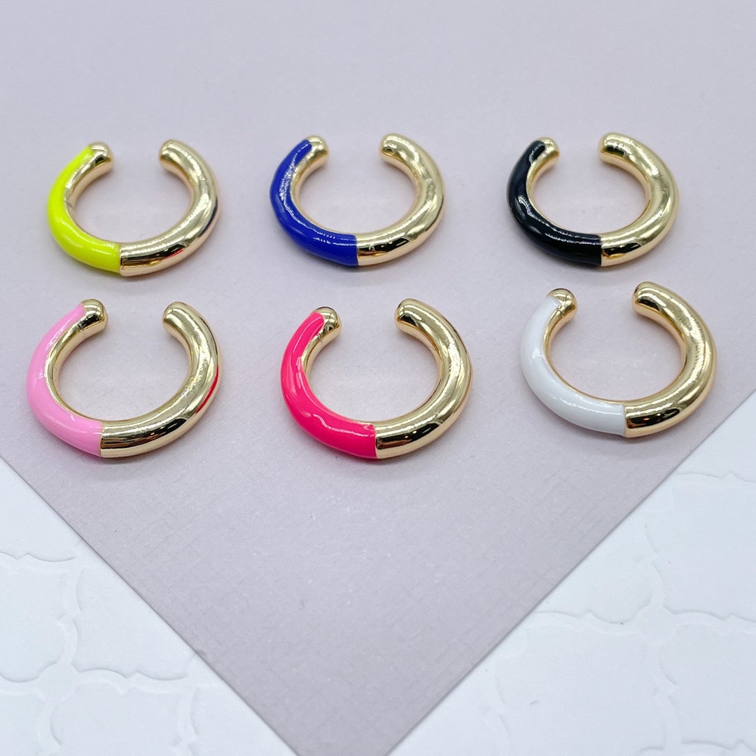 18k Gold Filled Colorful Enamel Ear Cuff Earrings Colored Jewelry ...