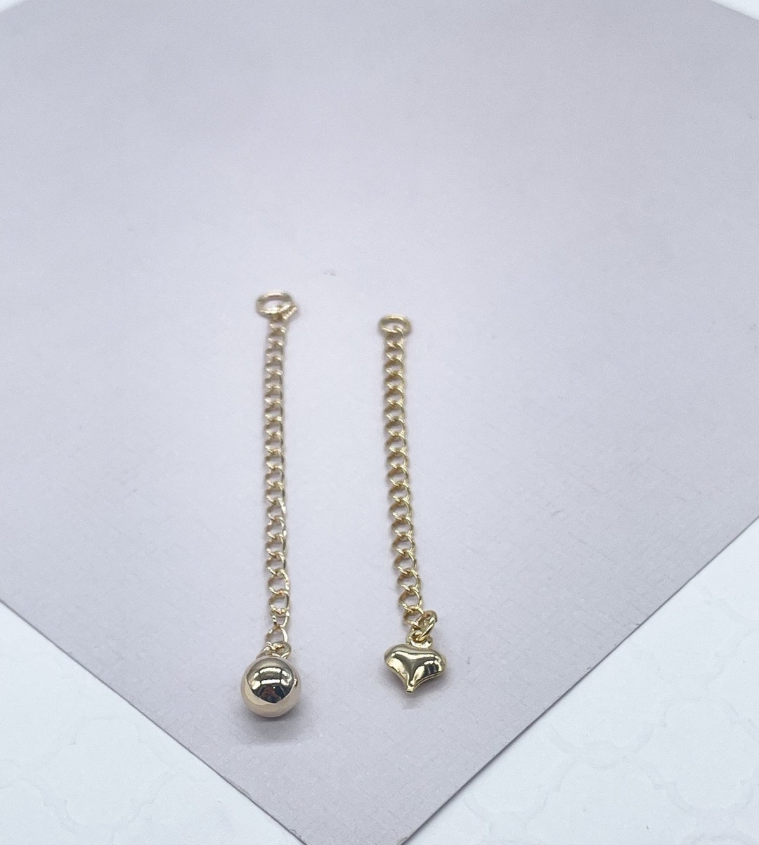 18k Gold Filled Chubby Ball and Heart 2” Extenders for Chains ...