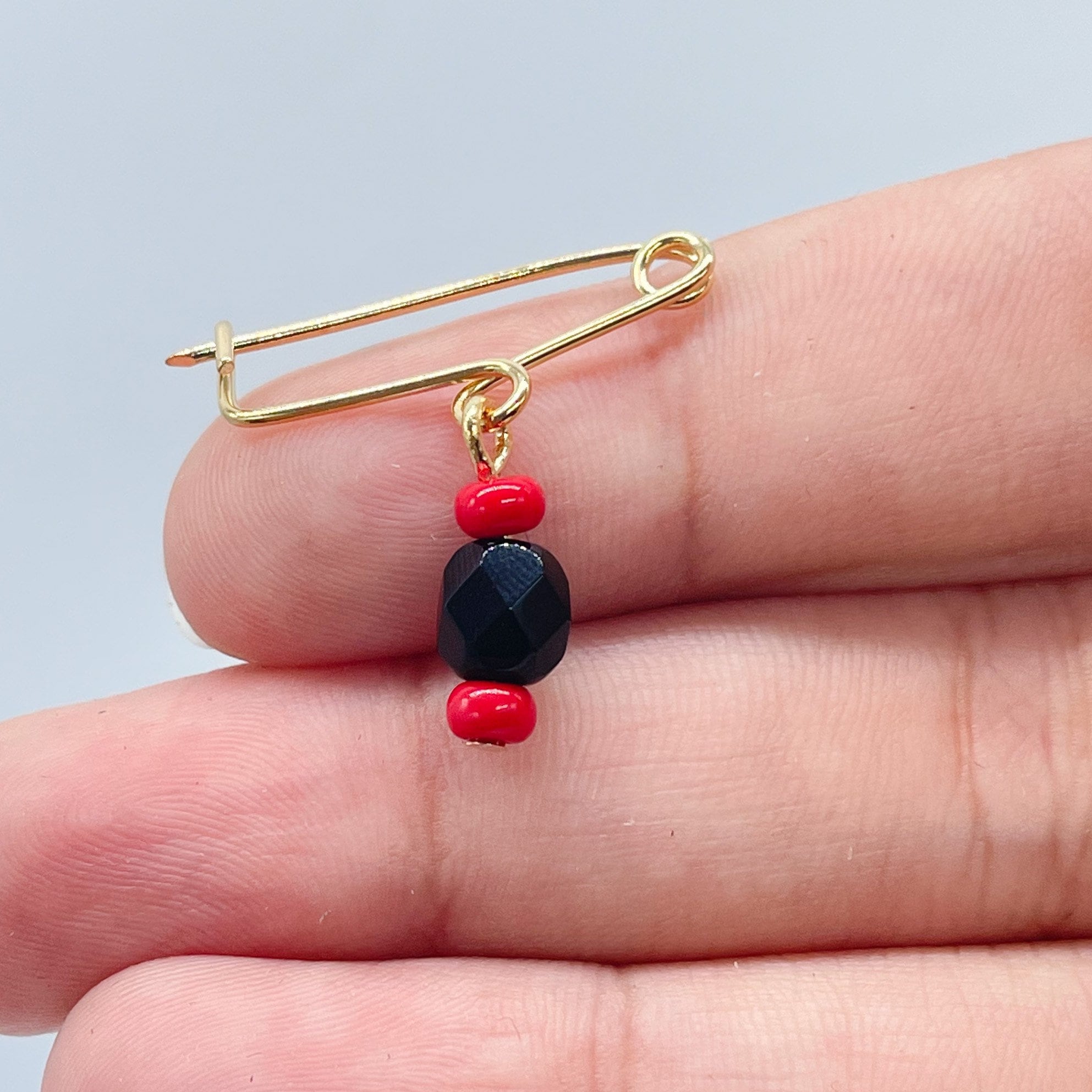 18k Gold Filled Simulated Azabache Stone Safety Pin Babe - Etsy