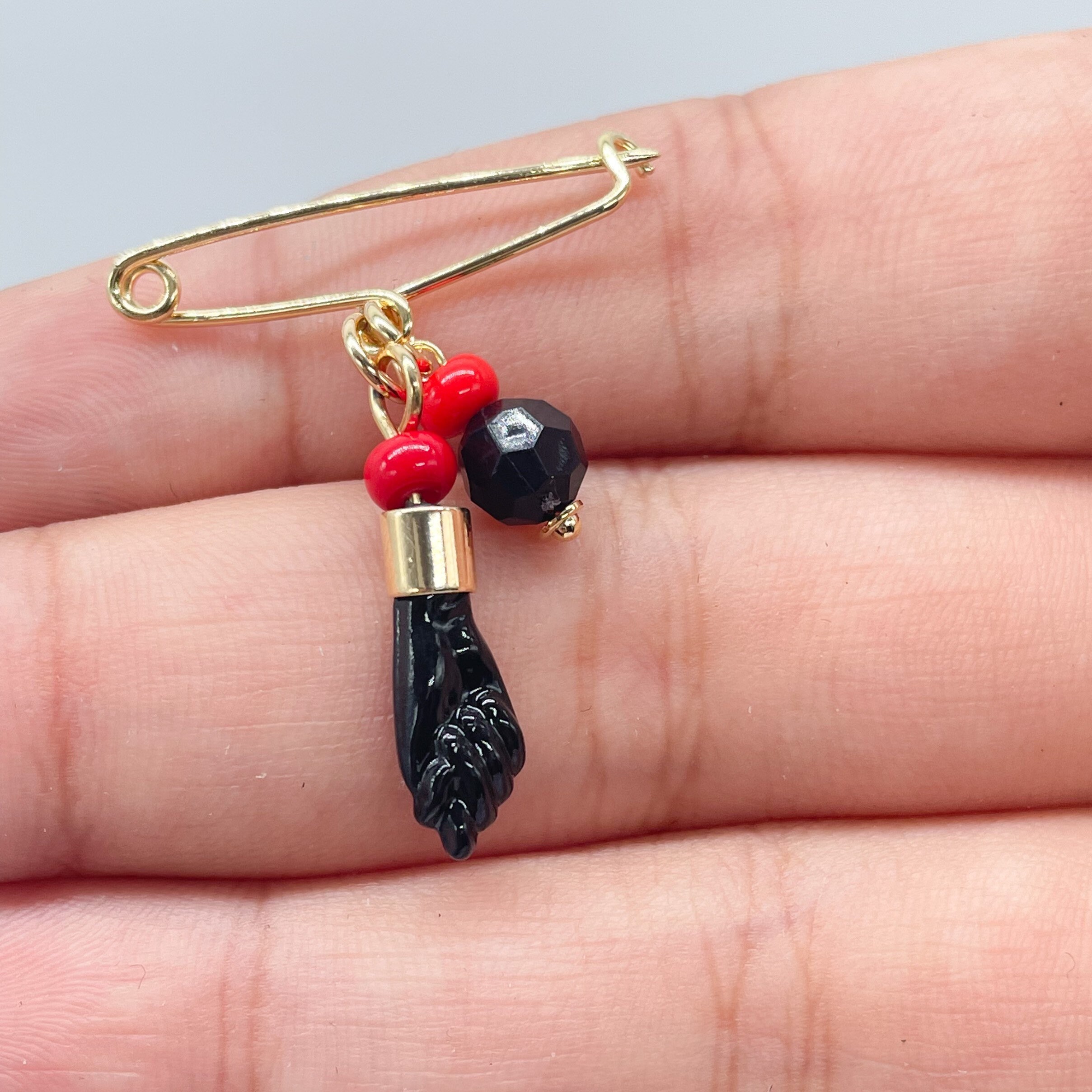 18k Gold Filled Simulated Azabache Stone Safety Pin Babe - Etsy