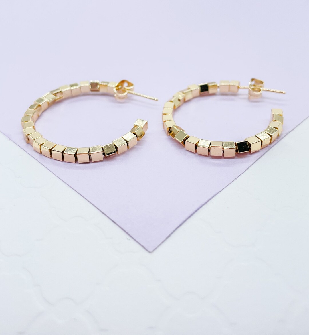 18k Gold Filled Open Hoop C-shape Earring Featuring Flexible Square ...