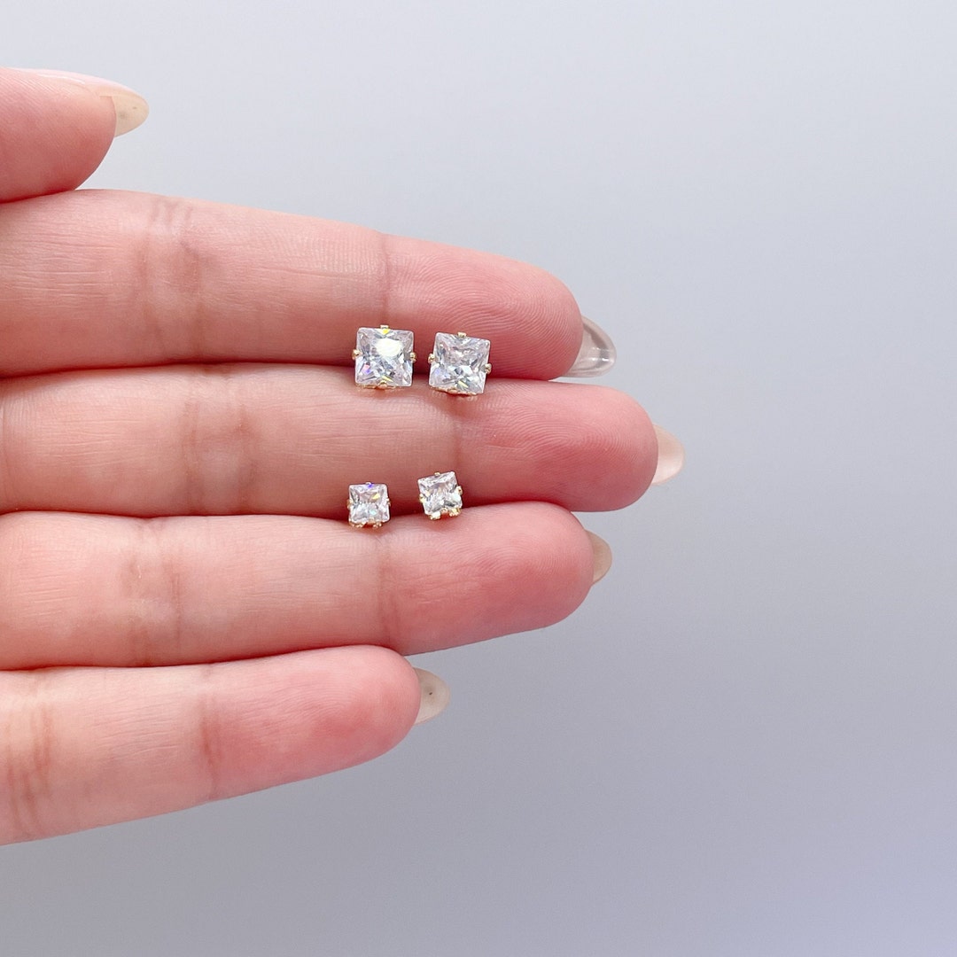 18k Gold Filled Cubic Zirconia Square Stud Earrings - Etsy