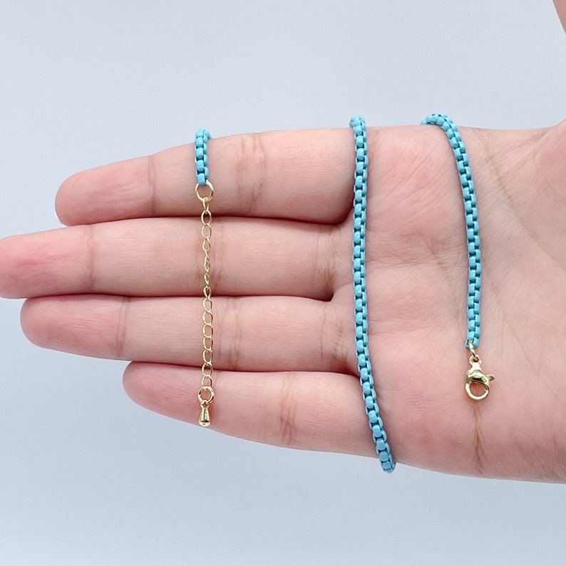 18k Gold Filled 3mm Colorful Enamel Box Chain Multicolor - Etsy