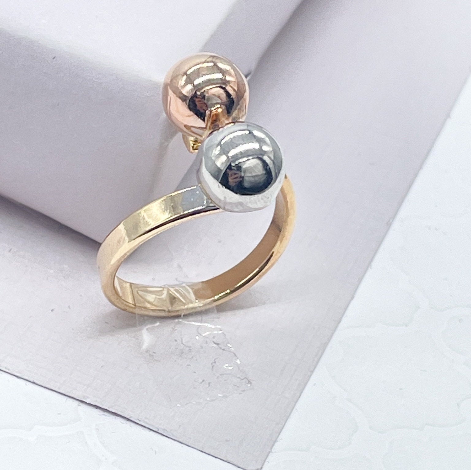 18k Gold Filled Tri Color Ball Adjustable Ring - Etsy