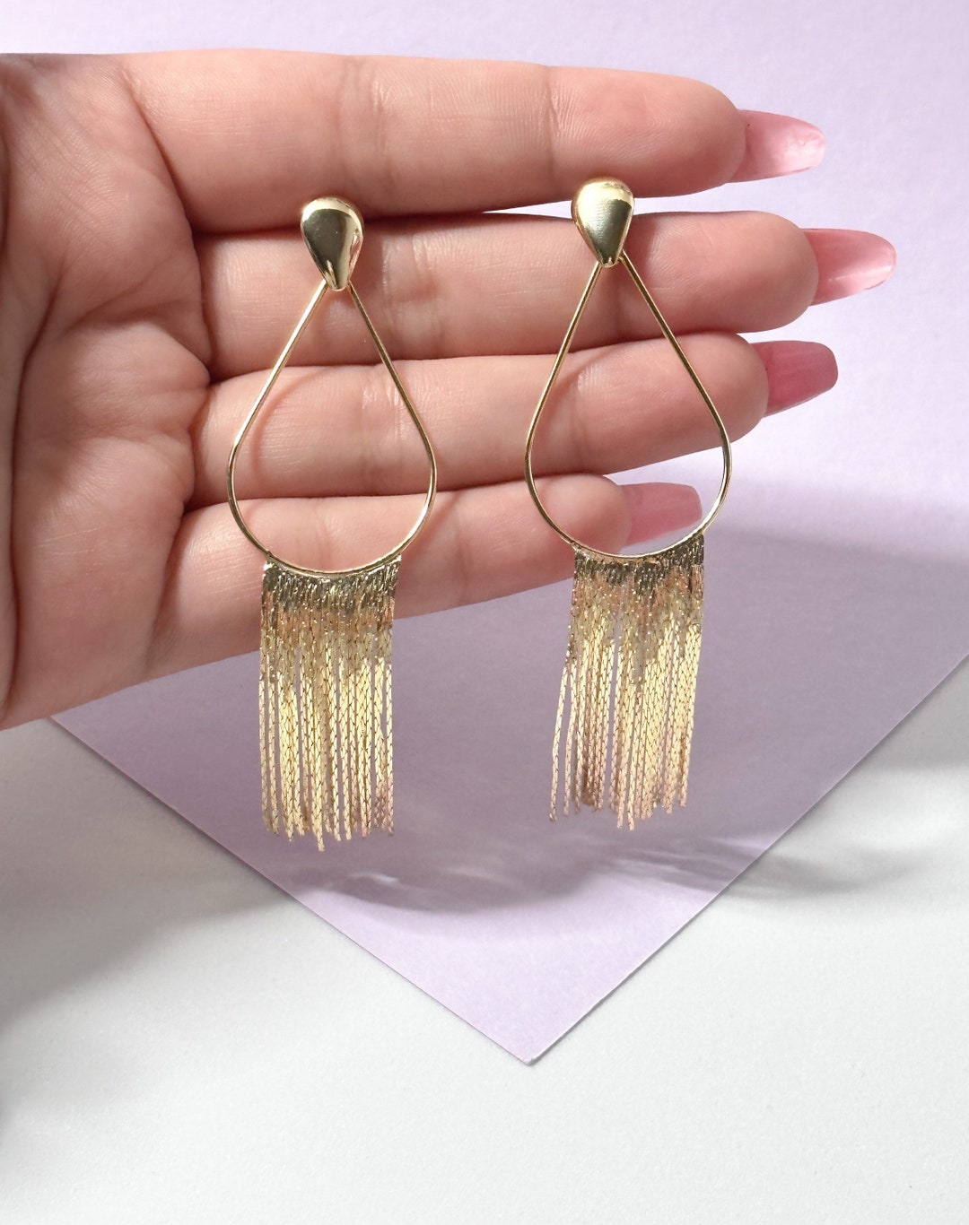 18k Gold Filled Oval Tear Drop Shaped Chandelier Earring - Etsy