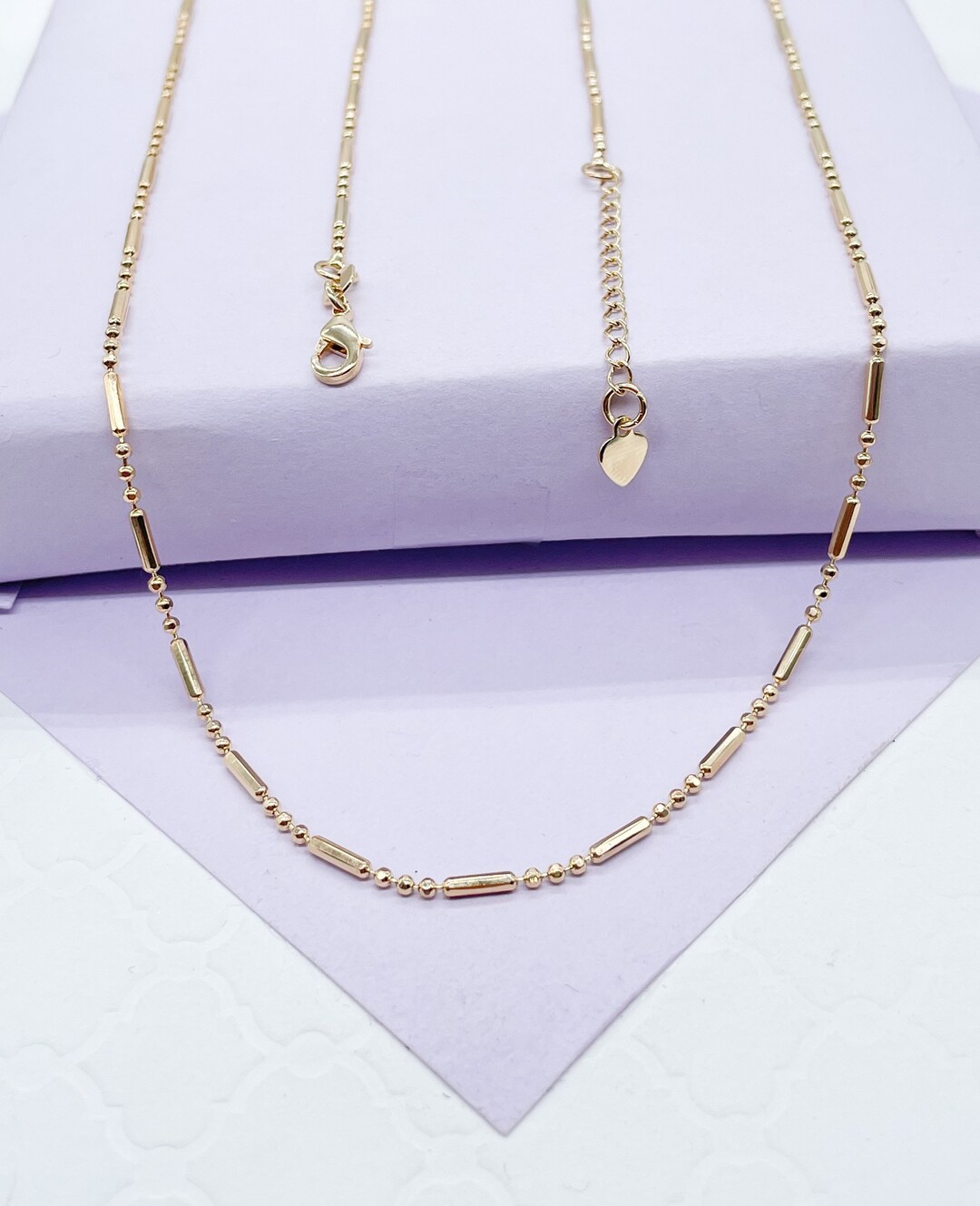 18k Gold Filled Dainty 3-bead Patterned Dash Dot Chain - Etsy