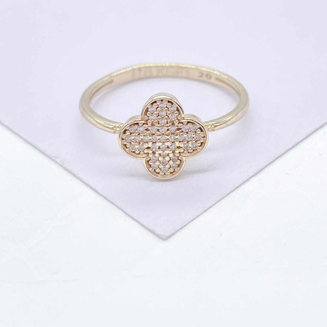 18k Goldfilled Pave Four Leaf Clover Ring , Wedding Gift, for Her ...