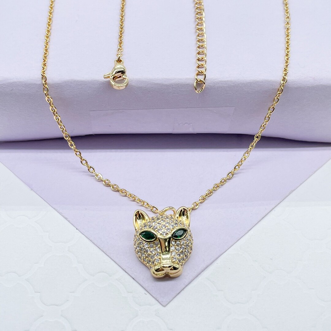 18k Gold Filled Large Panther Charm Necklace With Curb Chain - Etsy