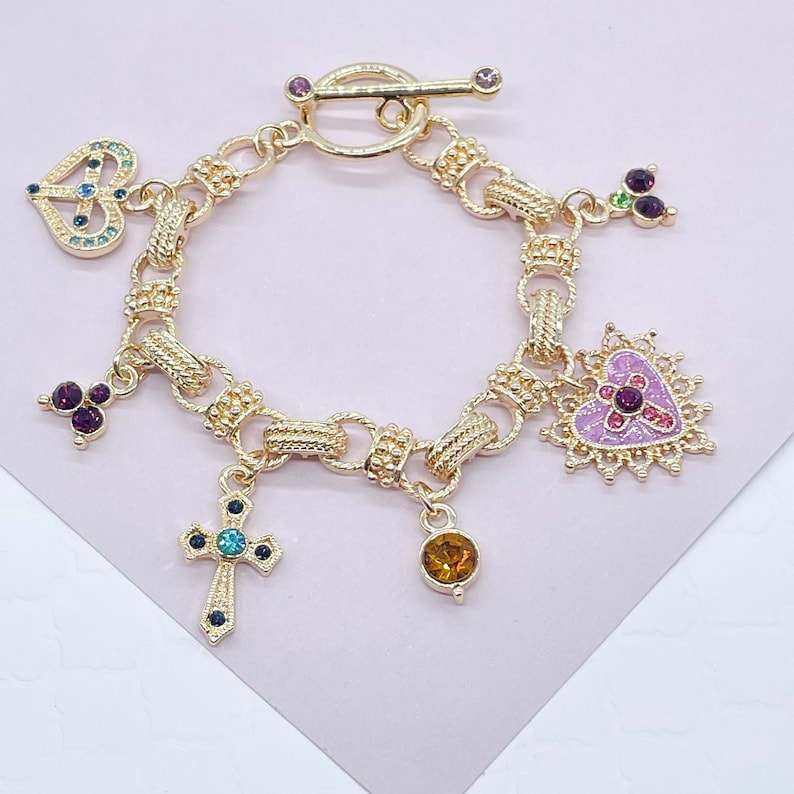 18k Gold Filled Protection Bracelet Featuring Enamel Charms - Etsy