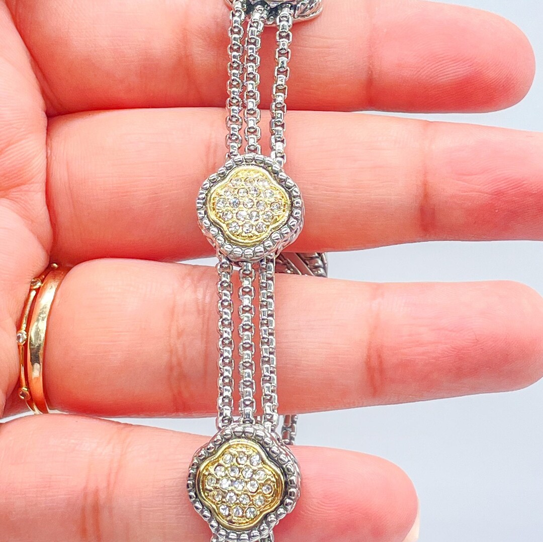Silver Filled With Rhodium Bracelet With Gold Pave Charms & Magnetic ...