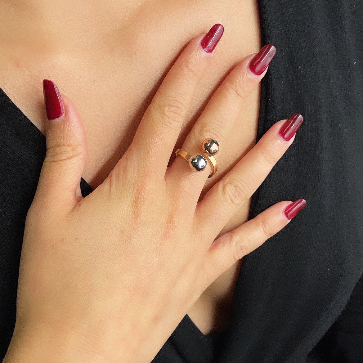 18k Gold Filled Tri Color Ball Adjustable Ring - Etsy