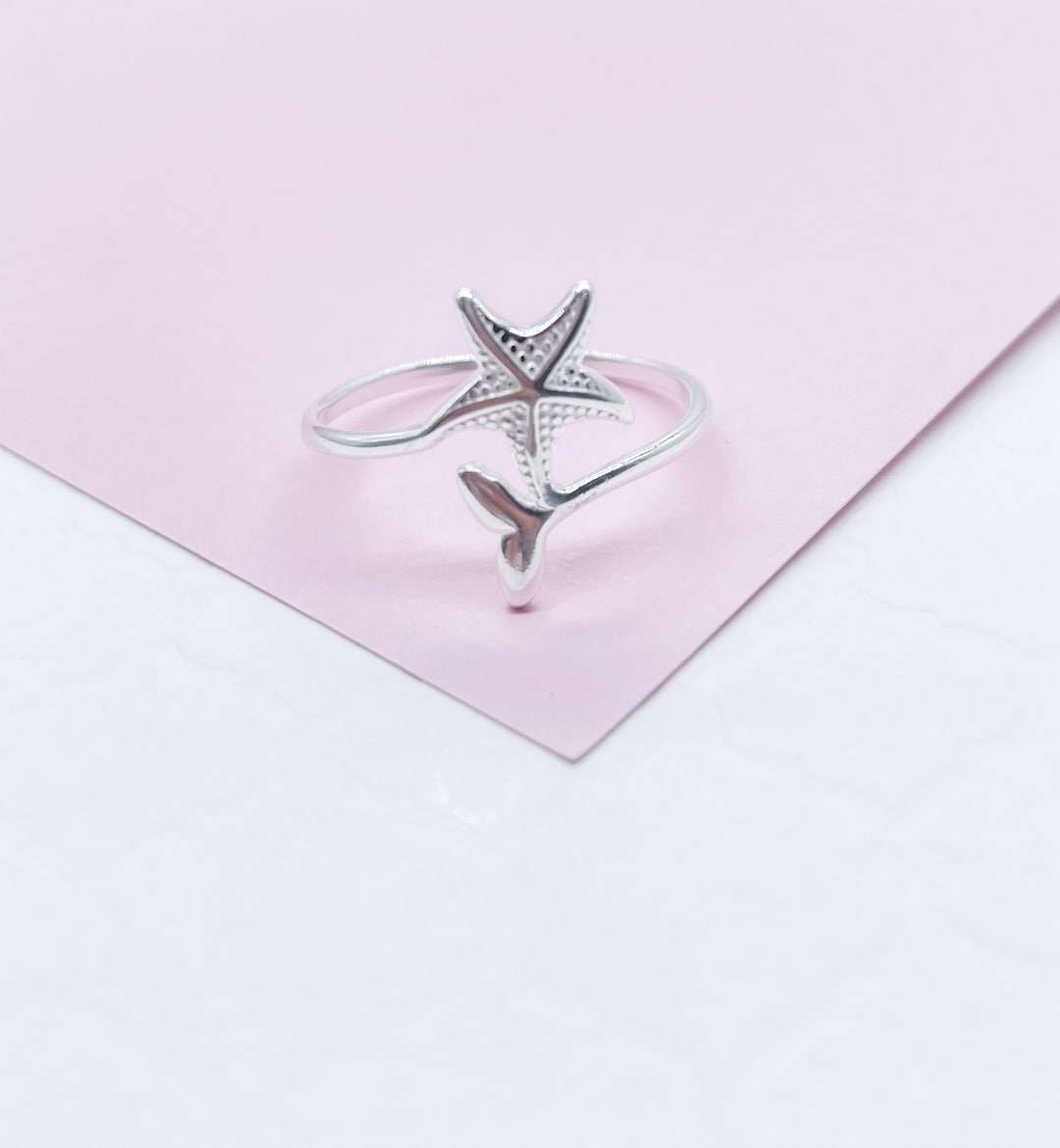 925 Sterling Silver Ocean Themed Ring With Ends of Dolphin Tail and Star Fish - Etsy