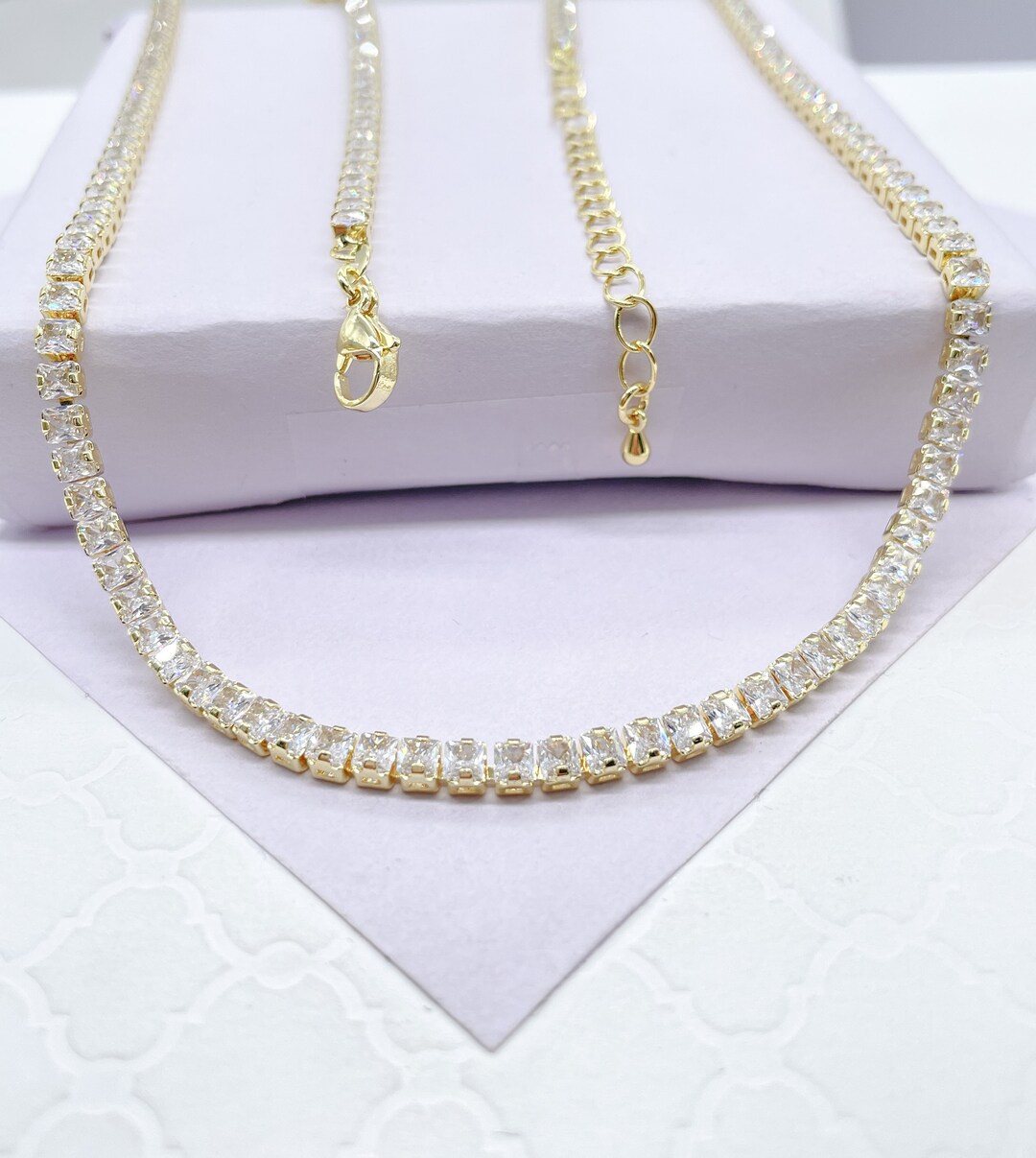 18k Gold Filled Square Cut Tennis Chain Choker - Etsy