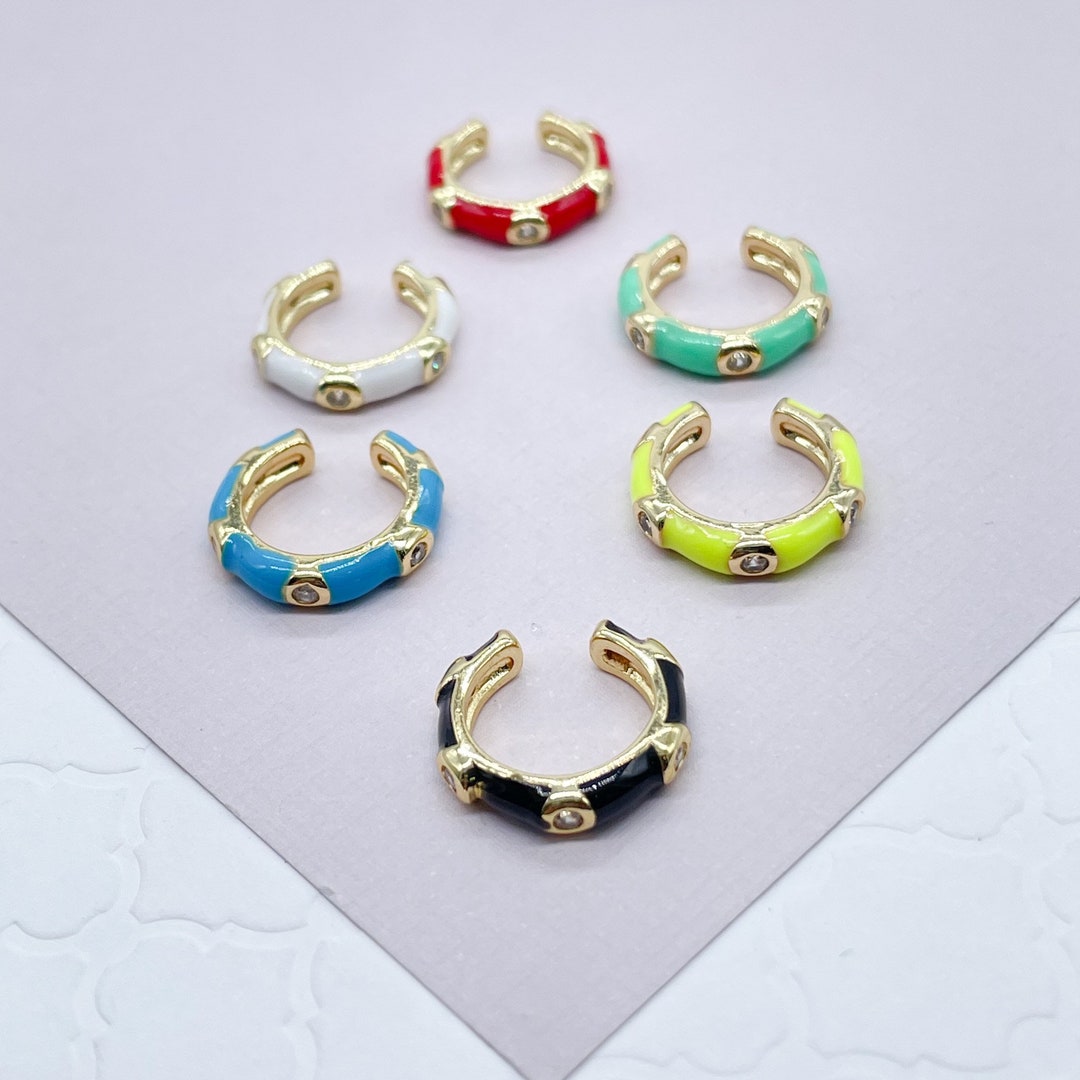 18k Gold Filled Colorful Enamel Ear Cuff Earrings Cubic Zirconia ...