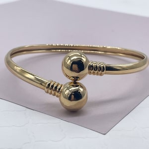 18k Gold Filled Plain Cuff Bangle Featuring Two Solid Gold Filled Ball ...