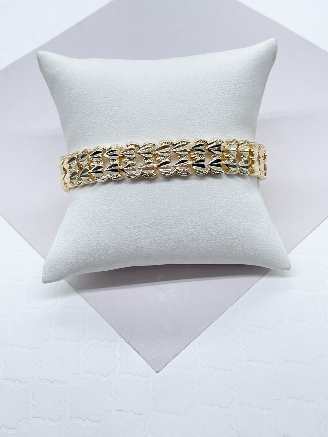 Vintage Diamond Cut Style 18k Gold Filled Thick Double Row of Hearts ...