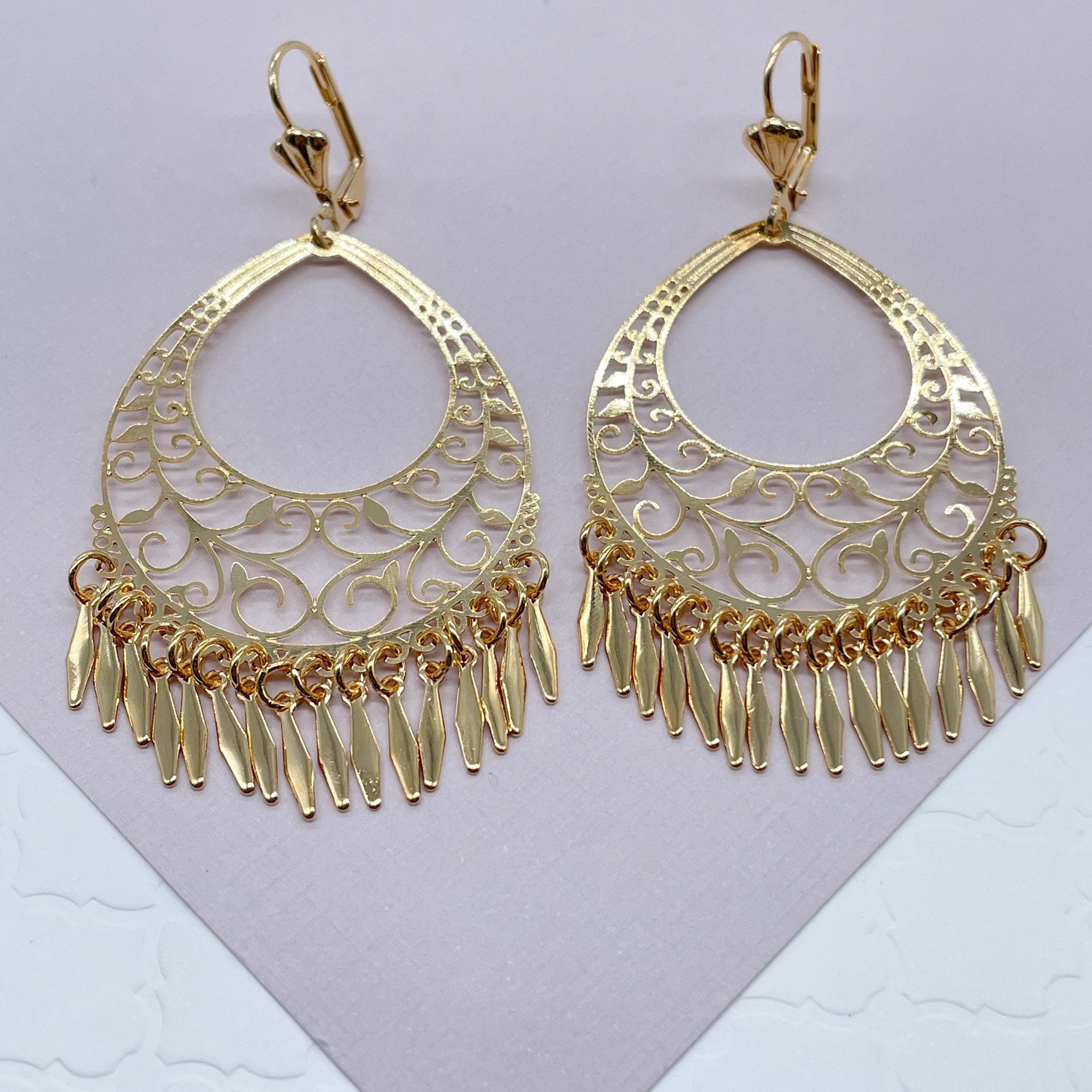 Very Light 18k Gold Filled Light Chandelier Dangling Earrings Featuring ...