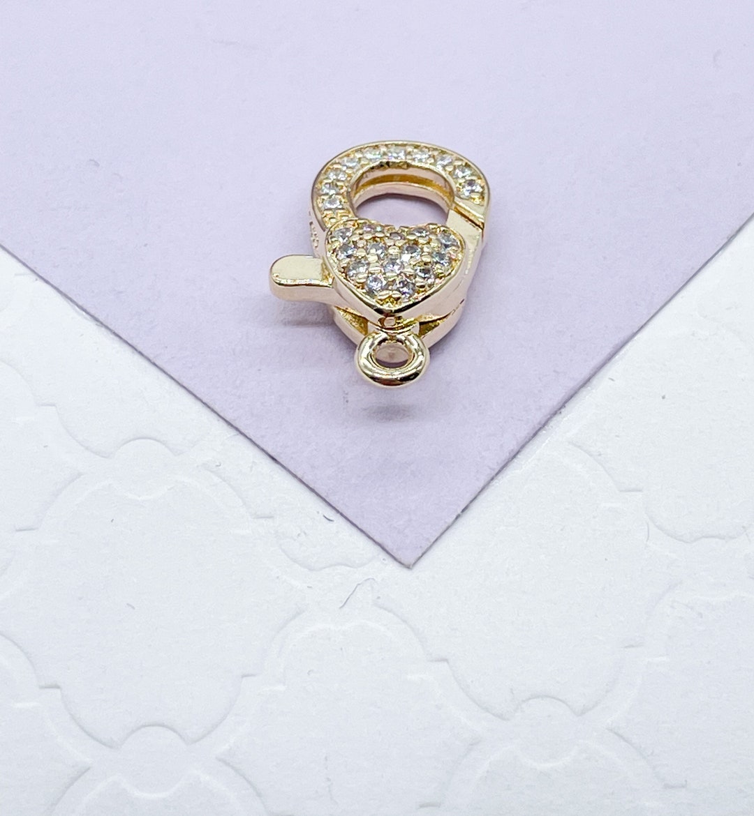 18k Gold Filled Crab Claw Pave Clasp With Heart Detail - Etsy