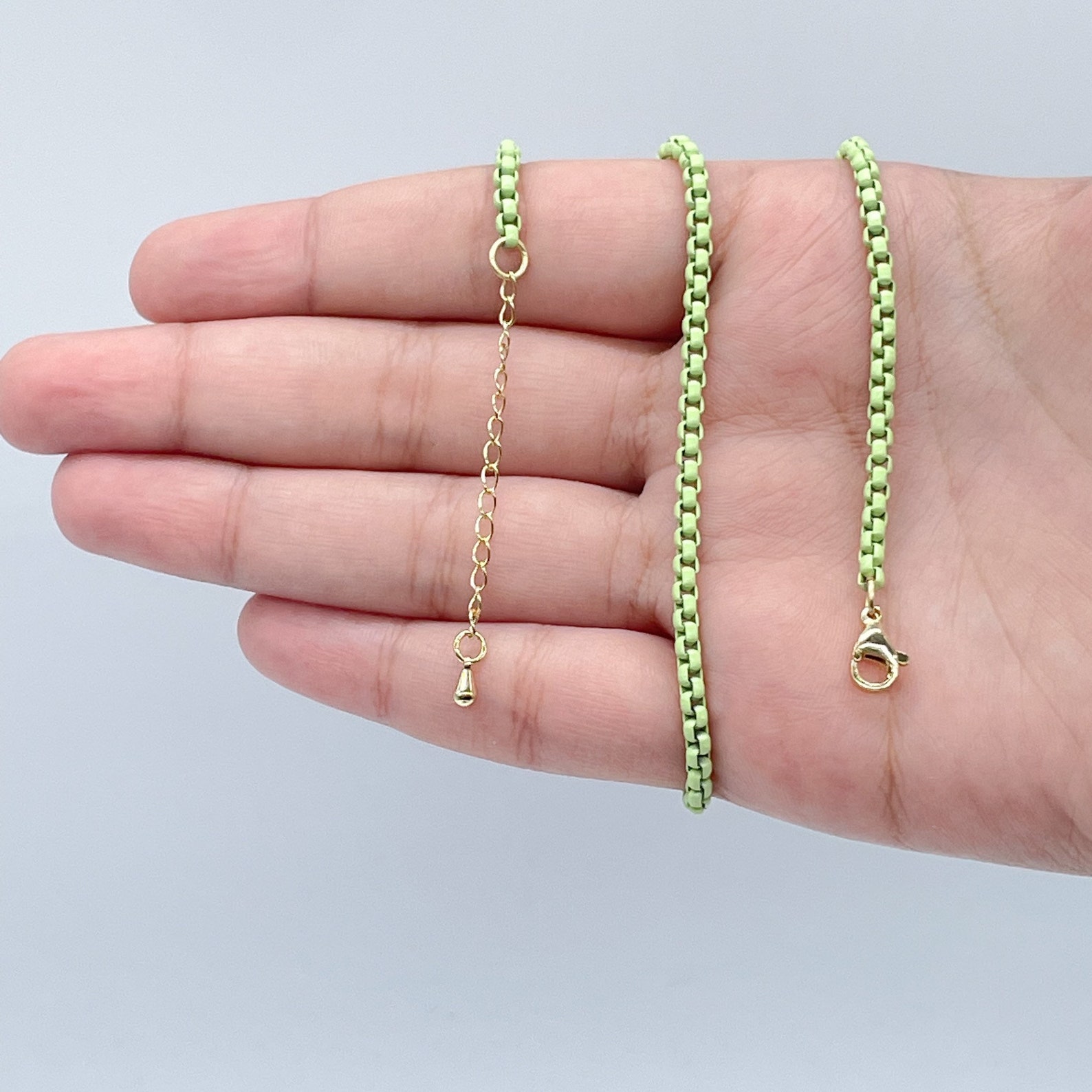 18k Gold Filled 3mm Colorful Enamel Box Chain Multicolor - Etsy