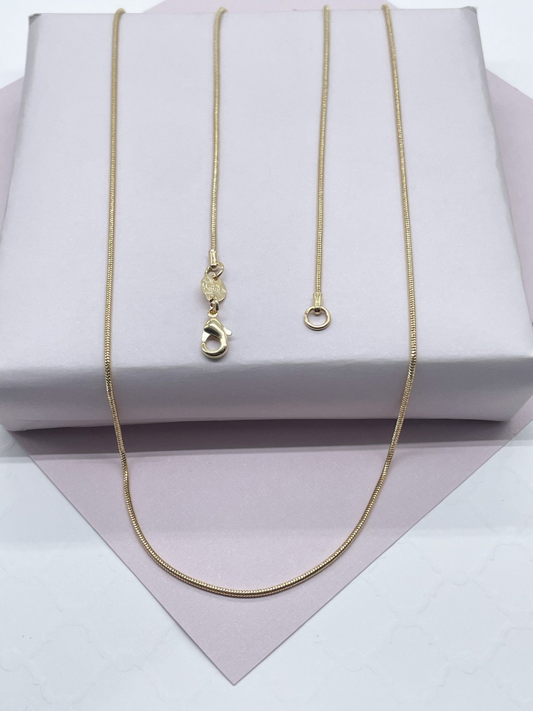 18k Gold Filled 1mm Round Snake Textured Chain Available in Sizes 16 ...