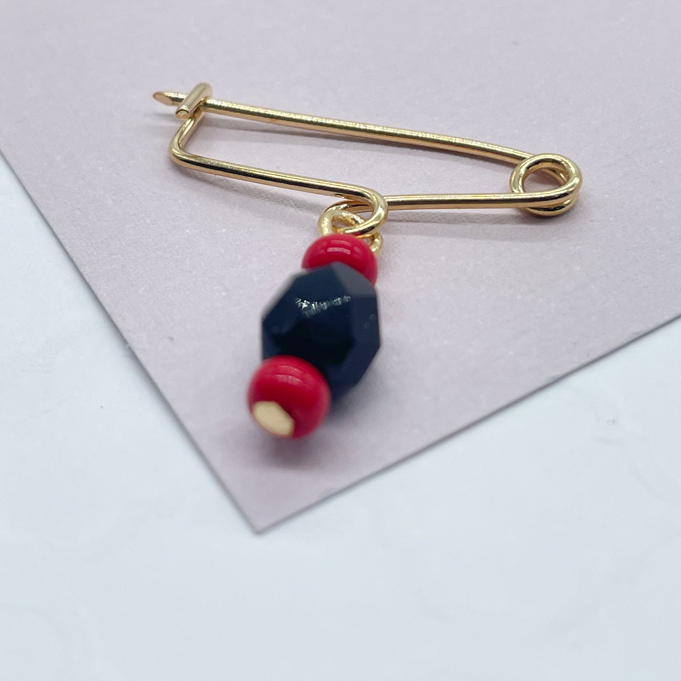 18k Gold Filled Simulated Azabache Stone Safety Pin Babe - Etsy