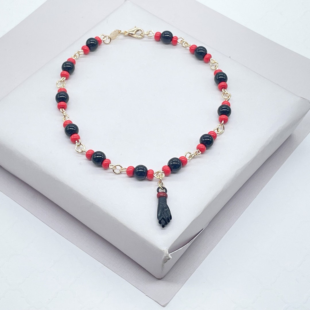 18k Gold Filled Azabache Closed Hand Anklet - Etsy