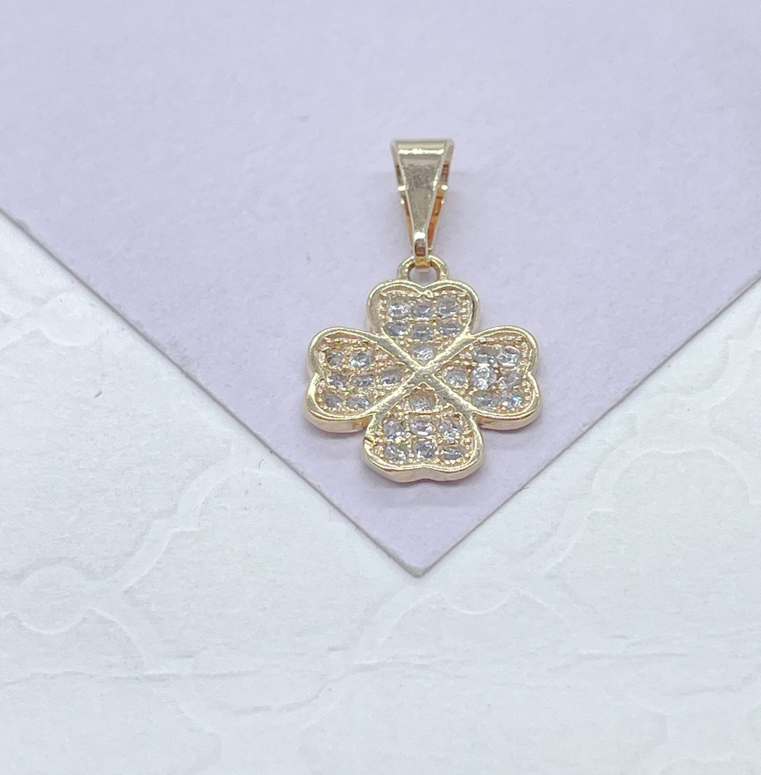 18k Gold Filled Chuby CZ Pave Four Leaf Clover Pave Pendant, Gift for ...