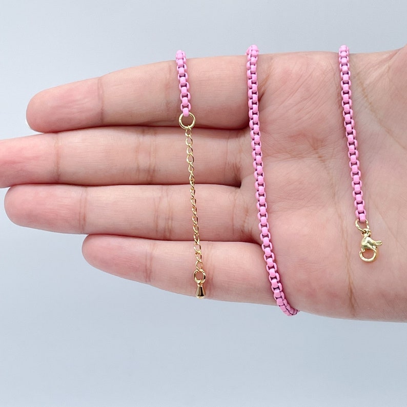 18k Gold Filled 3mm Colorful Enamel Box Chain Multicolor Necklace - Etsy